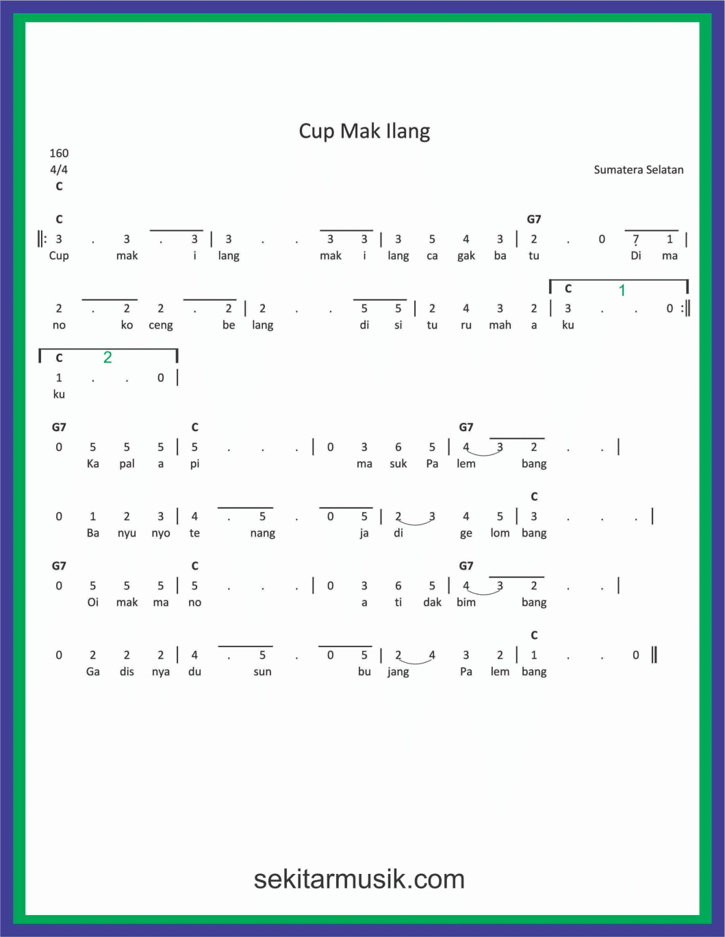 Not Angka Lagu Cup Mak Ilang - SEKITAR MUSIK