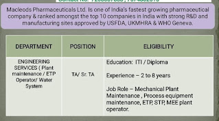 ITI and Diploma Candidates Job vacancy For Plant Maintenance / ETP ...