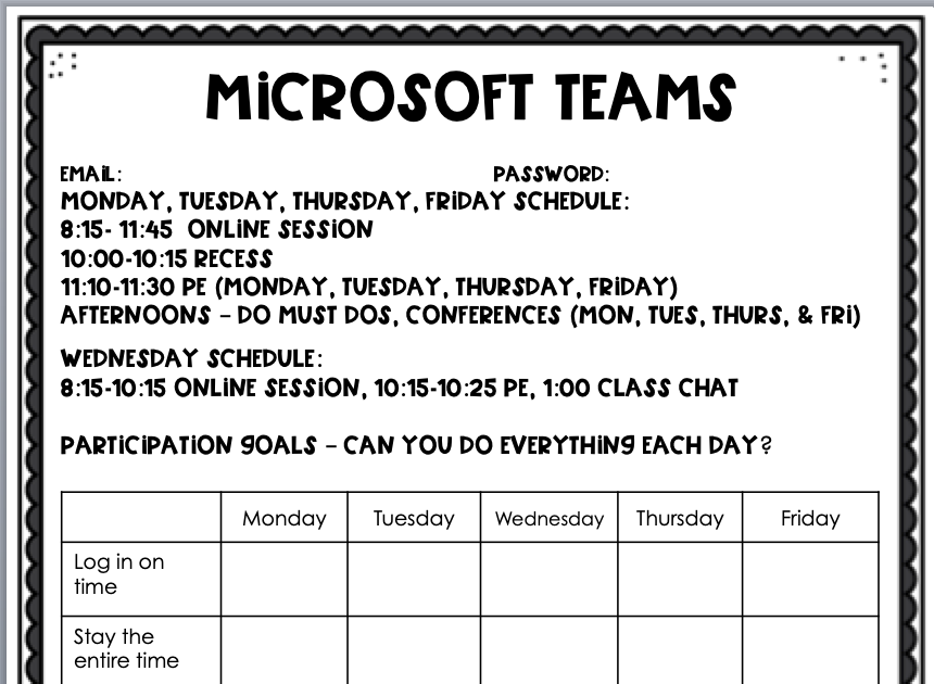 I Love My Classroom: Virtual Classroom Participation Chart