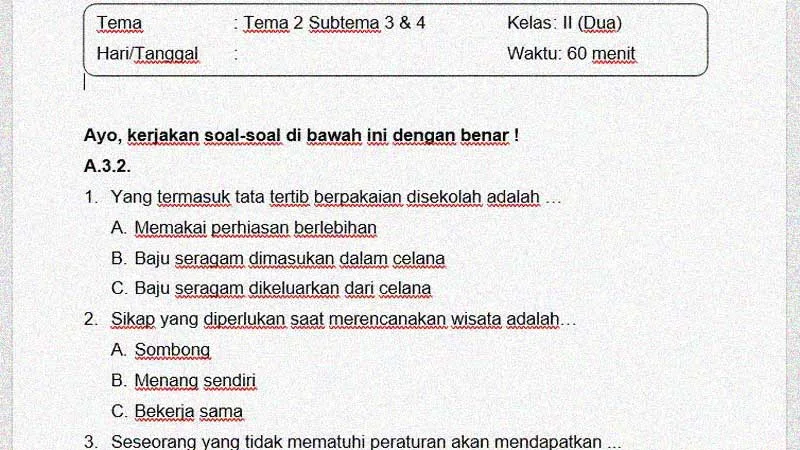 Soal Penilaian Kelas 2 Tema 2 Subtema 3 dan 4 + Kunci Jawaban - SekolahDasar.Net