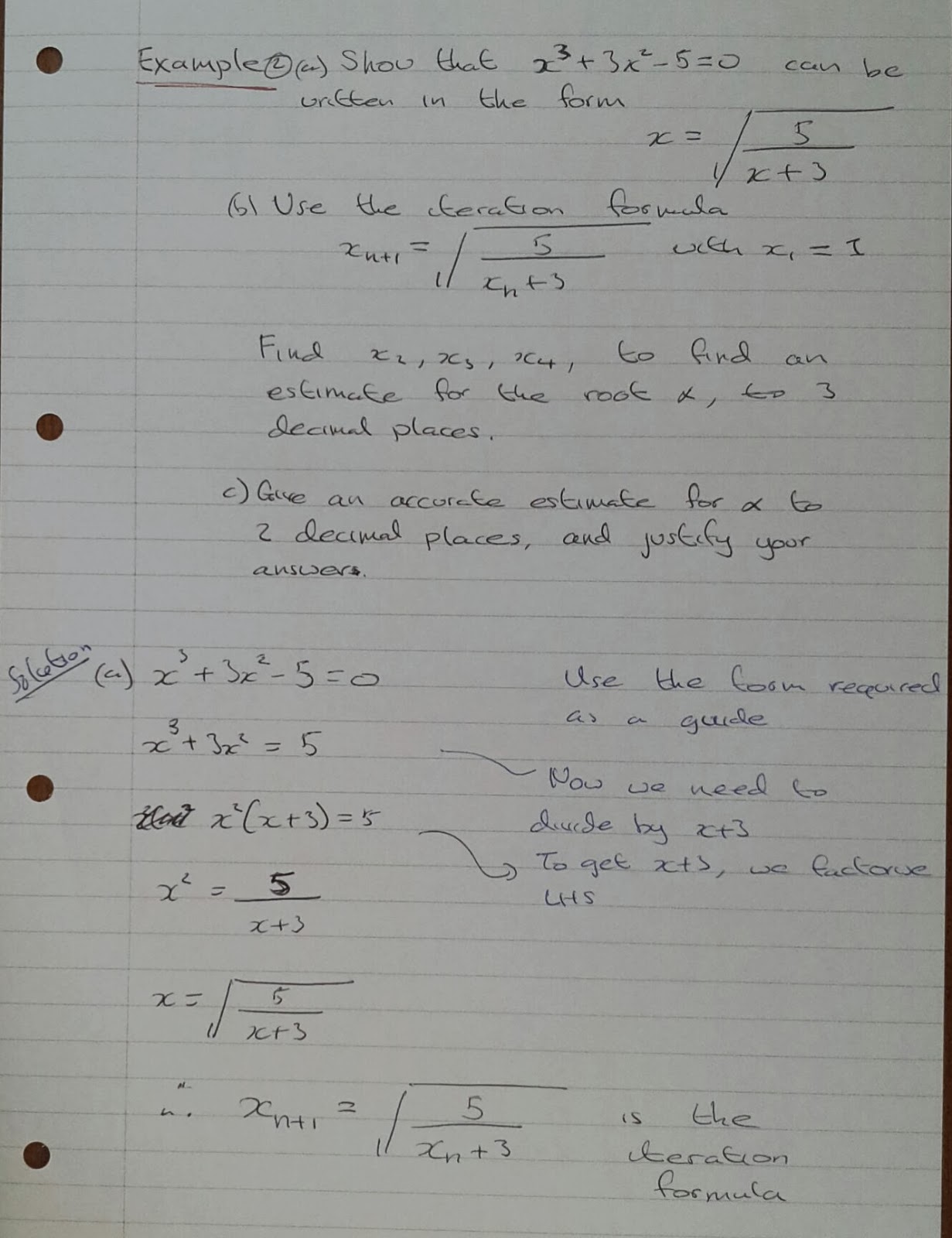 A Level Maths Notes: A2 Numerical Methods: fixed point iteration