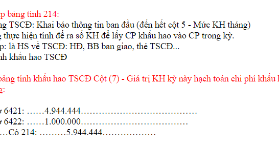 Hướng dẫn lập bảng tính khấu hao TSCĐ - TK 214 - Hệ thống tài khoản kế toán
