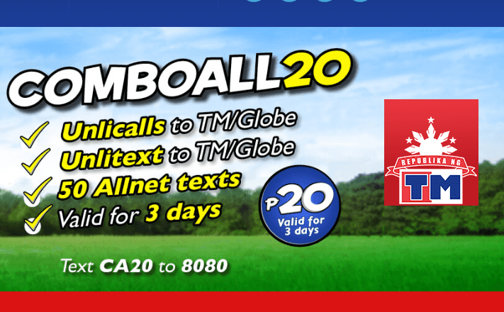 TM COMBO ALL 20: Unli Call and Text for 3 Days + 50 Text to other Network
