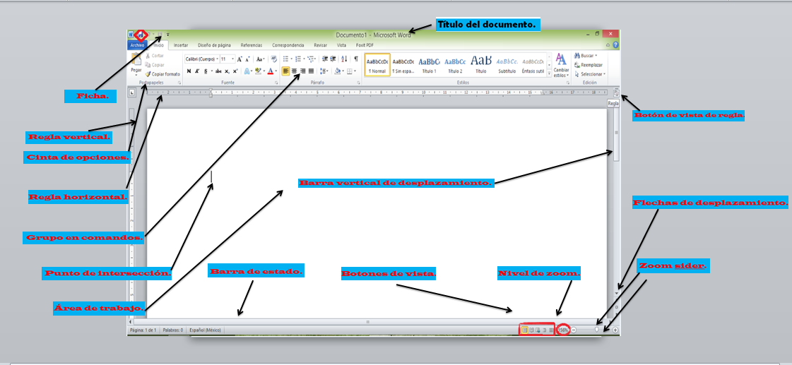 elementos principales de la interfaz de: microsoft word,: elementos ...