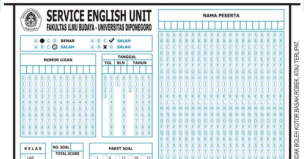 SCANNER LEMBAR JAWABAN KOMPUTER: Contoh LJK Toefl
