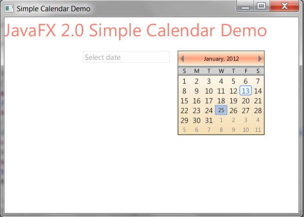 JavaFX Widgets: Simple Calendar for JavaFX 2.0