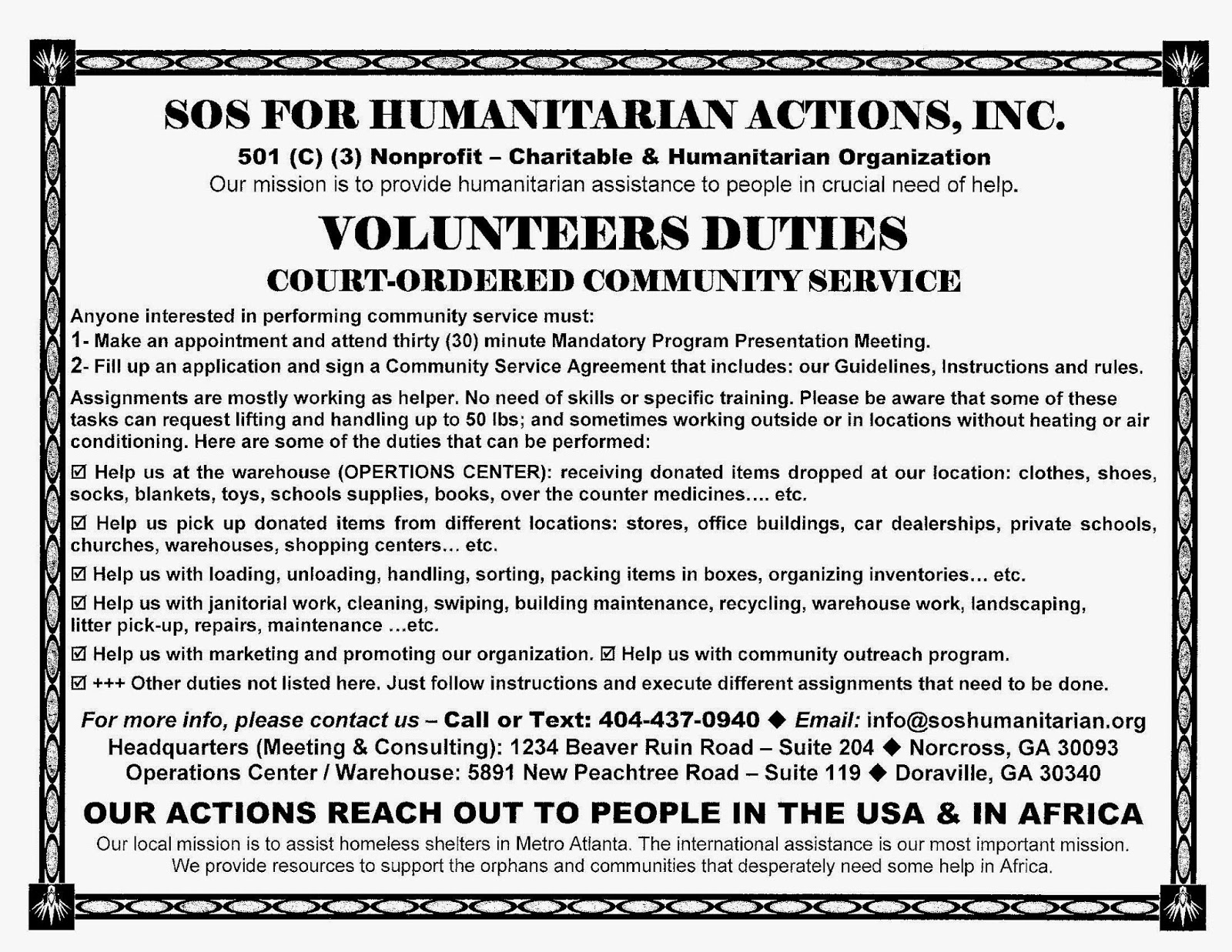 COMMUNITY SERVICE ♦ COURT-ORDERED: COMMUNITY SERVICE DUTIES