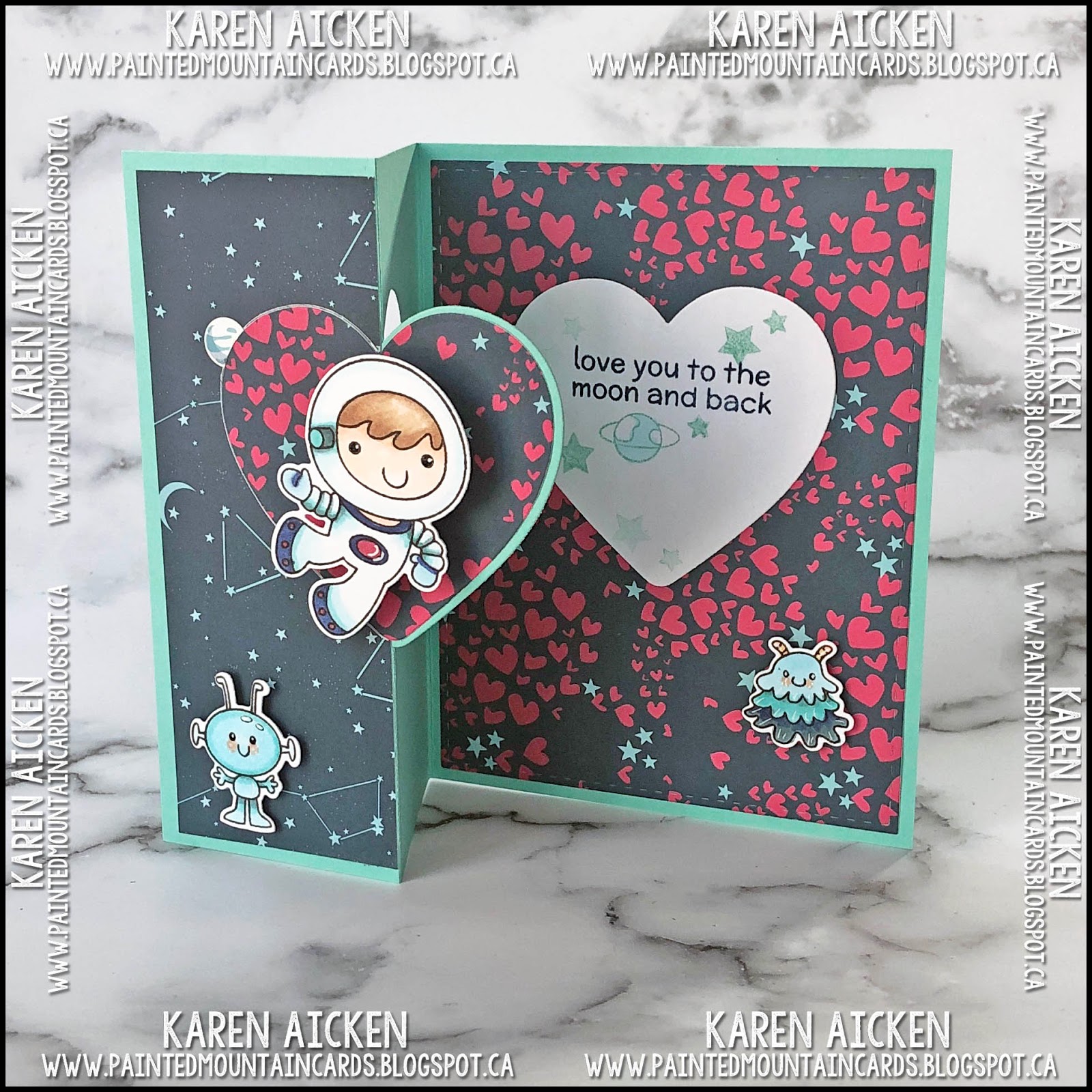 Painted Mountain Cards: Space Themed Heart Flip Valentine Card