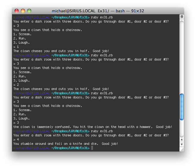 Testhead Exercise 31 Making Decisions Learn Ruby The Hard Way Practicum