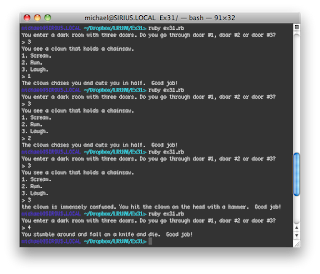 TESTHEAD: Exercise 31: Making Decisions: Learn Ruby the Hard Way: Practicum