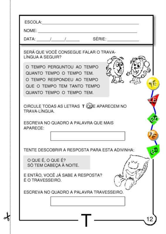 BLOG PROFESSOR ZEZINHO: Atividades com a letra T