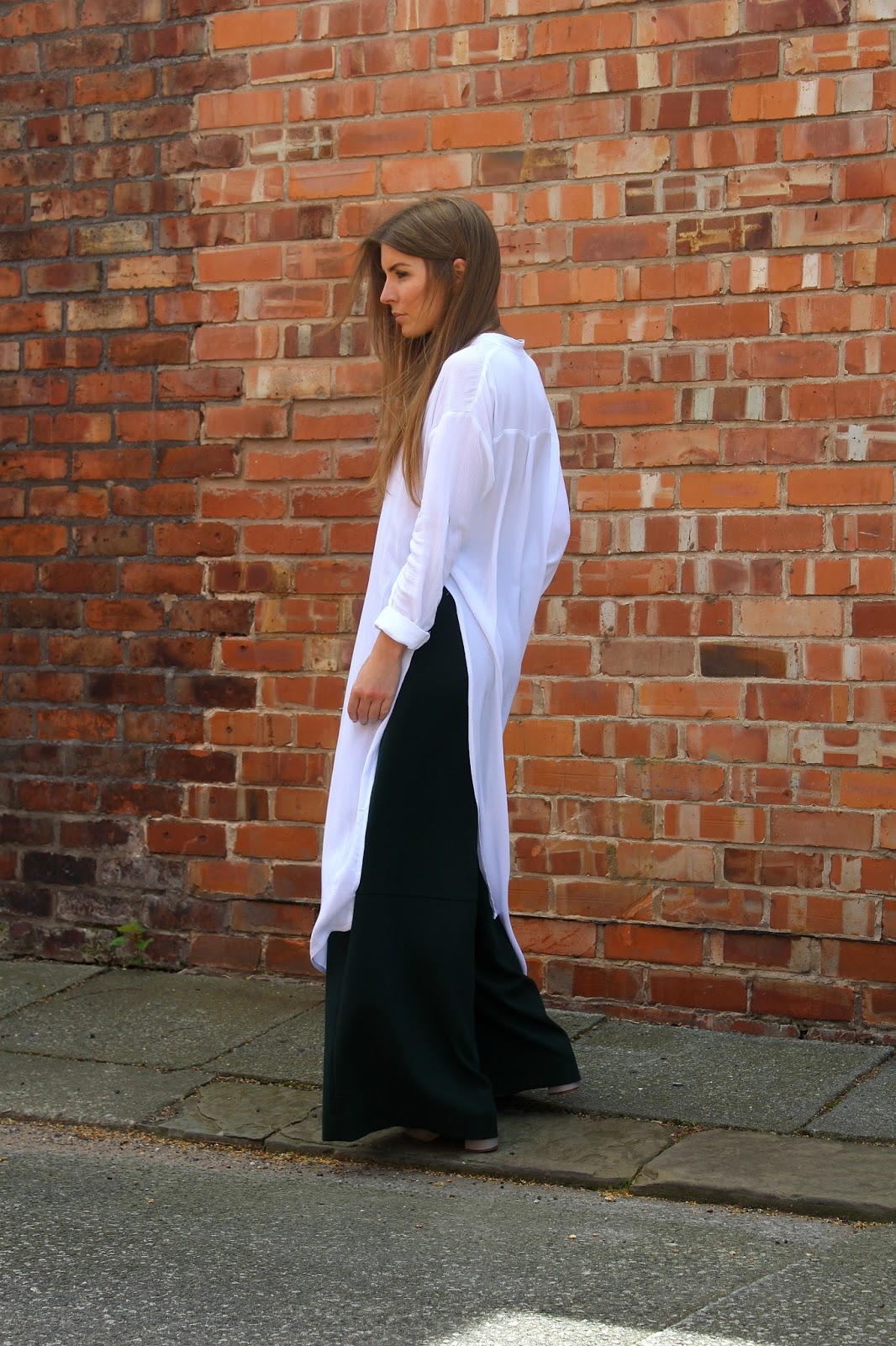 Outfit: Shirt Dress over Wide Leg Trousers | Style Trunk