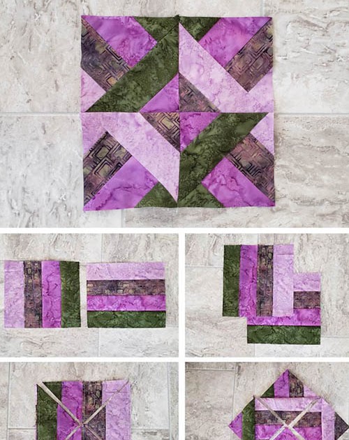 Quilt Today: Hidden Wells Quilt Block made with 4 strips