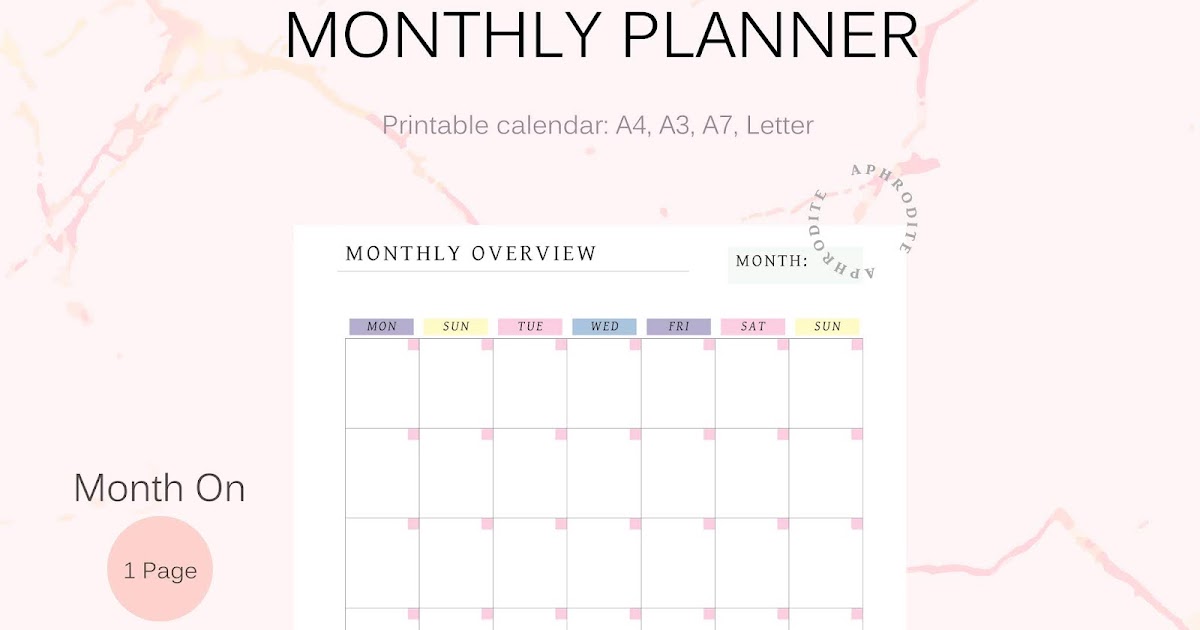 PRINTABLE MONTHLY REVIEW / A4,A3,A7, LETTER / MONTH ON ONE PAGE ...