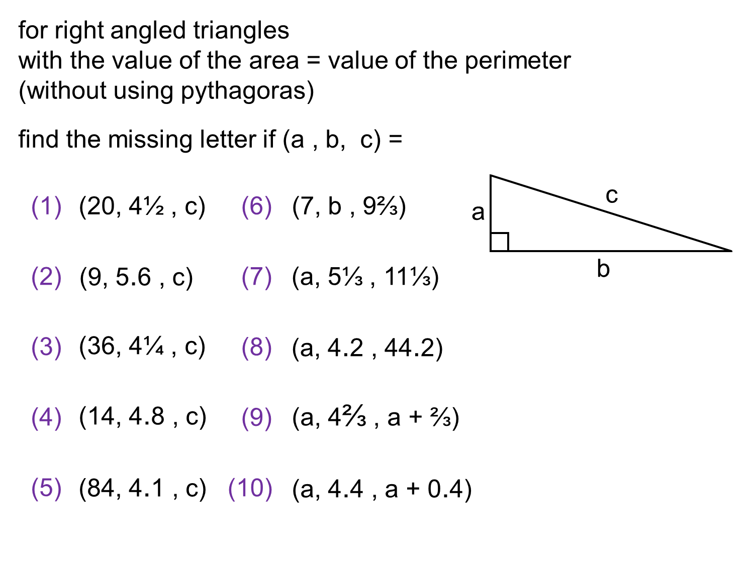MEDIAN Don Steward mathematics teaching: equable right angled triangles