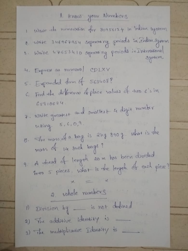 APS, Golconda | Priyanka Gupta: CLASS 6 / MATHS / HOLIDAYS HOMEWORK