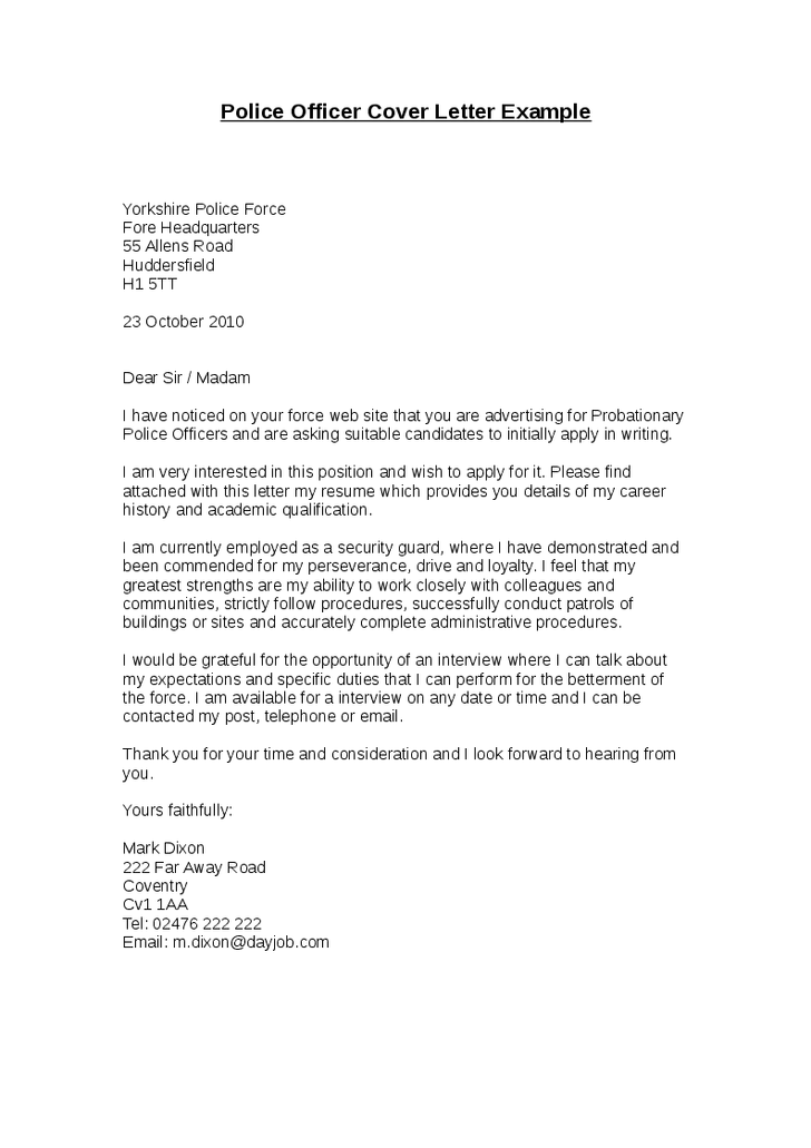Cover Letter Police Officer ~ Resume Letter