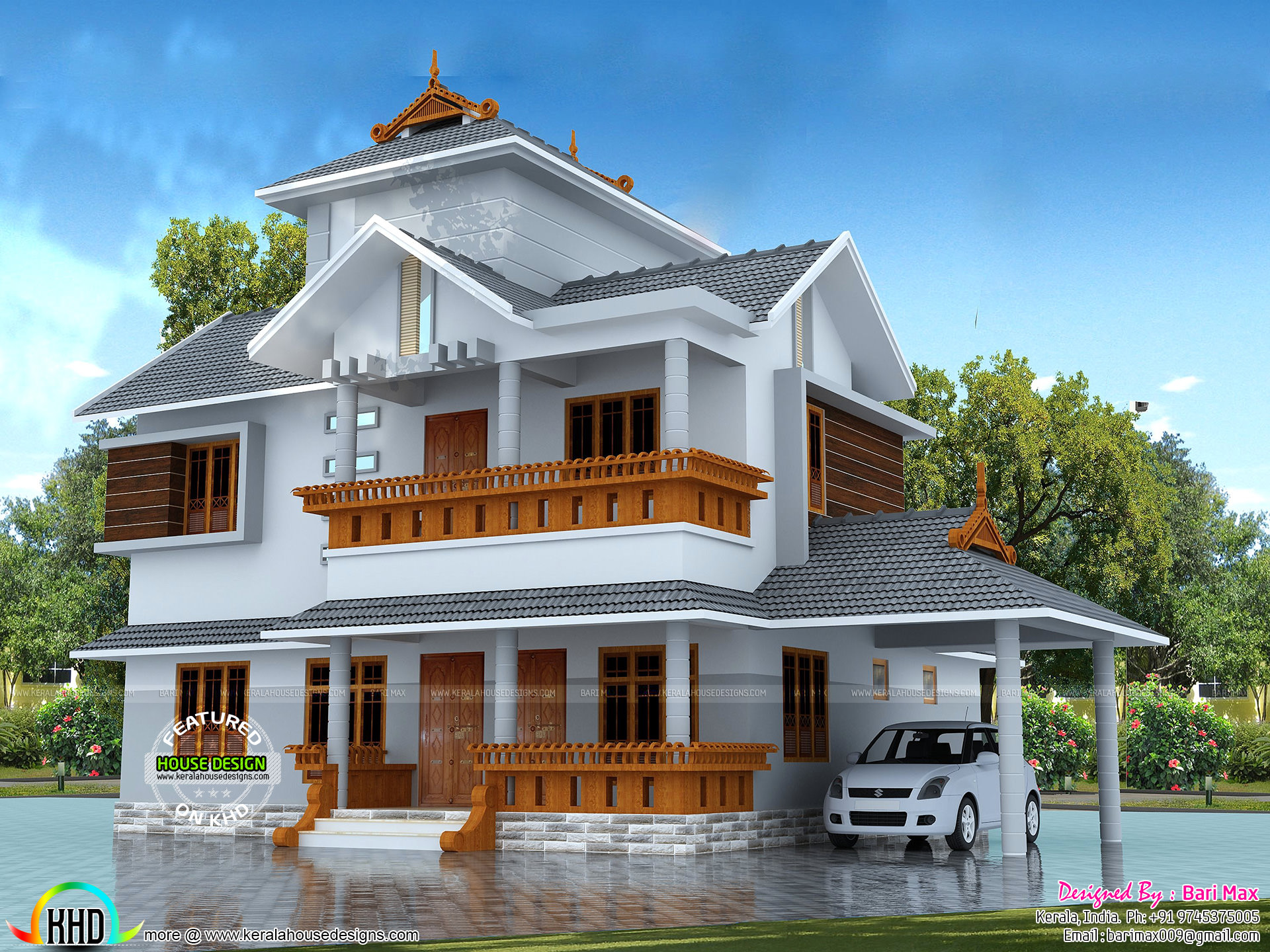 2010 sq-ft, 4 bedroom modern sloping roof house - Home Design Decor