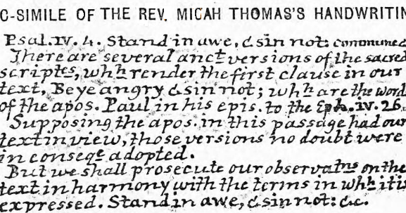 Rev Micah Thomas 1778-1853: Thomas's handwriting