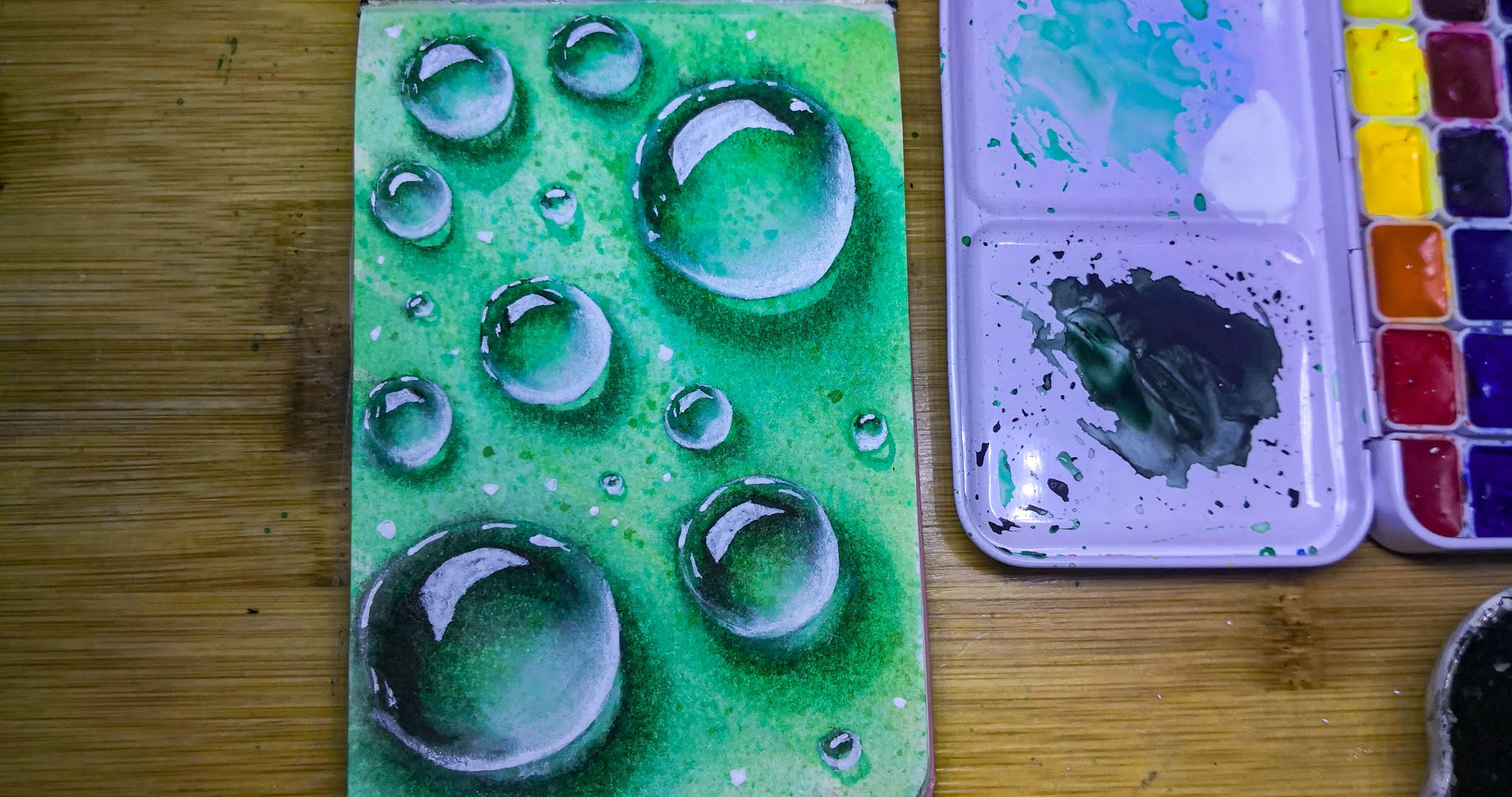 How to drawWatercolor Water droplets step by step tutorial for beginner