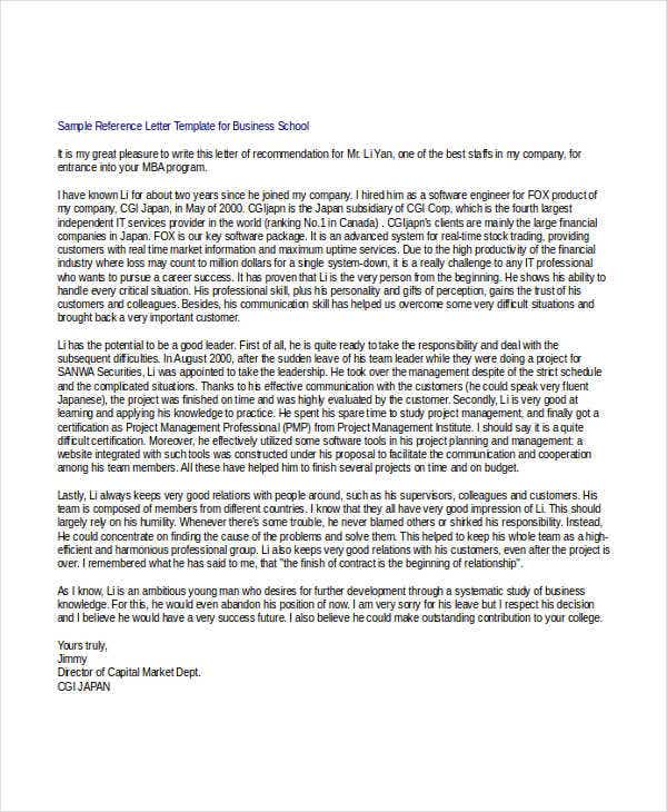 School Reference Letter Template ~ Resume Letter