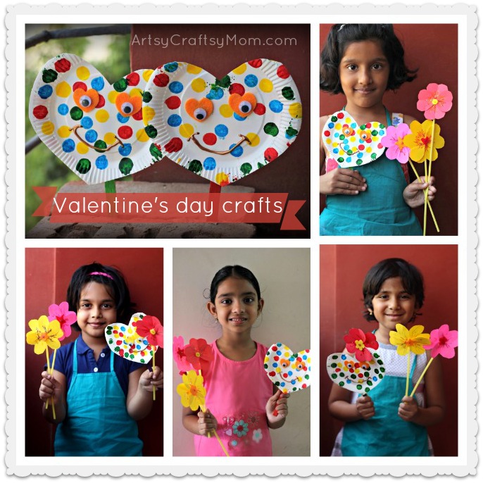 Valentine's Crafts- Dotty Heart & Heart flowers - Artsy Craftsy Mom