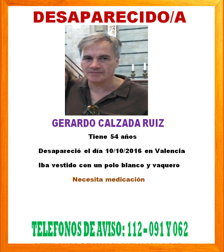 GREMAT: DESAPARECIDO EN VALENCIA HOMBRE DE 54 AÑOS