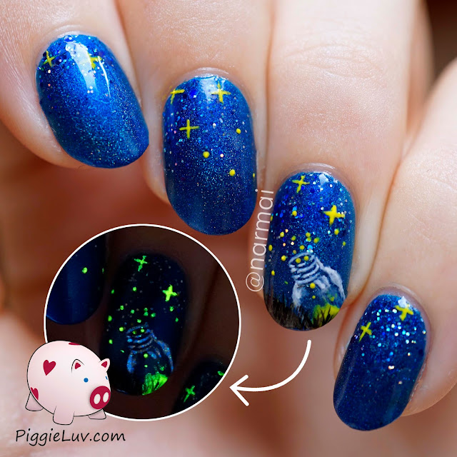 PiggieLuv: Fireflies become stars nail art