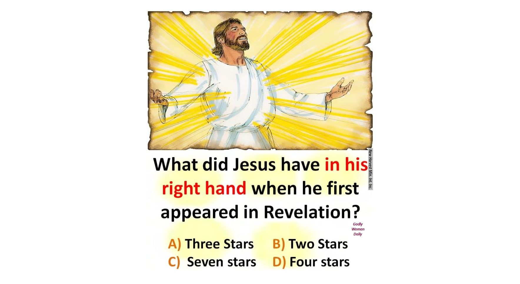 What did Jesus have in his right hand when he first appeared in ...