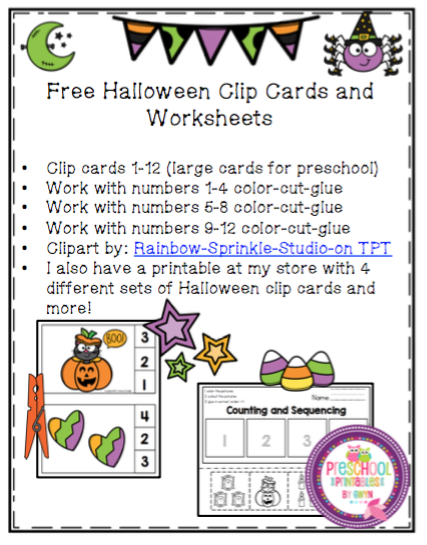 Free Halloween Clip Cards ~ Preschool Printables