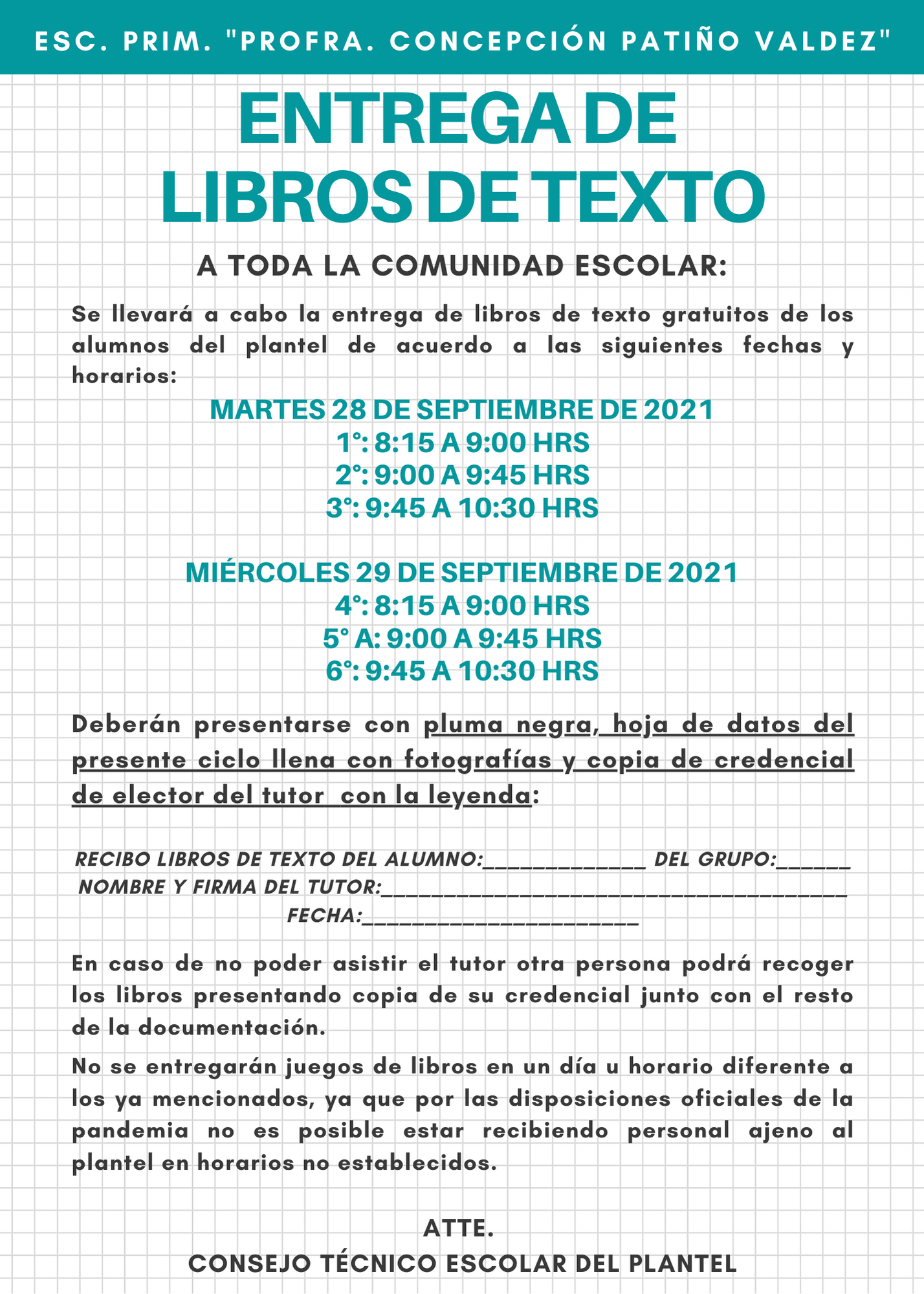 Esc. Prim. "Profra. Concepción Patiño Valdez" Turno Matutino: LIBROS DE TEXTO