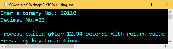 Program in C++ to Convert Binary to Decimal number Using Function