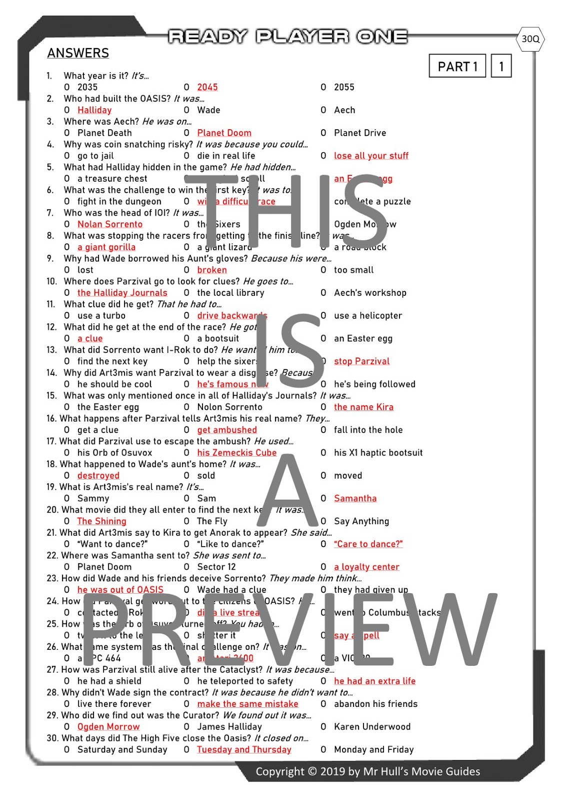 Ready Player One Movie Guide + Activities - Answer Keys Included ...