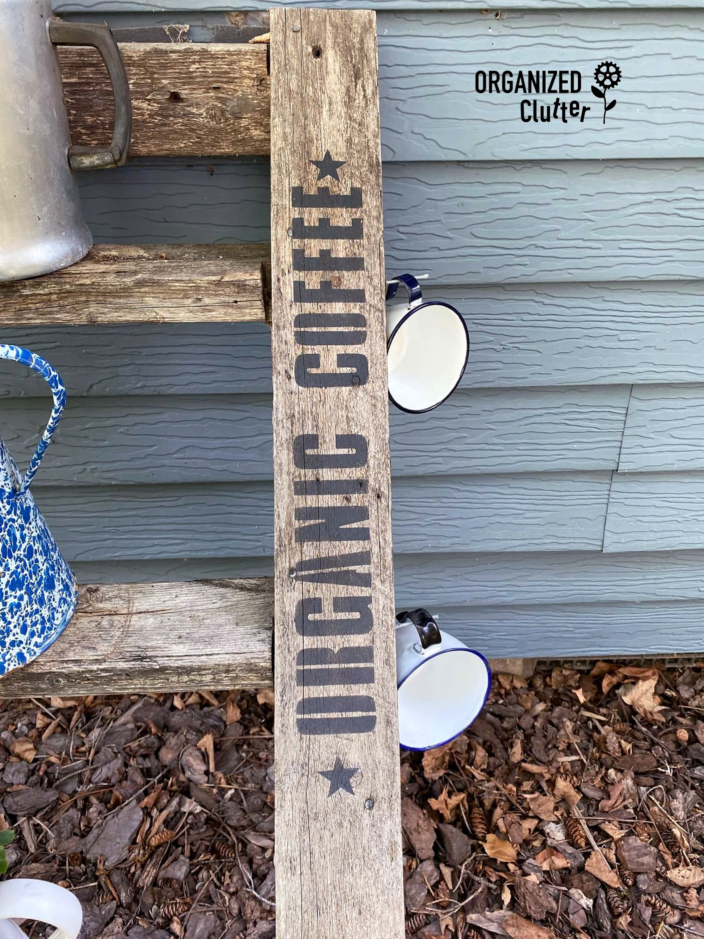 A Coffee Themed Junk Garden Vignette On An Old Treehouse Ladder ...