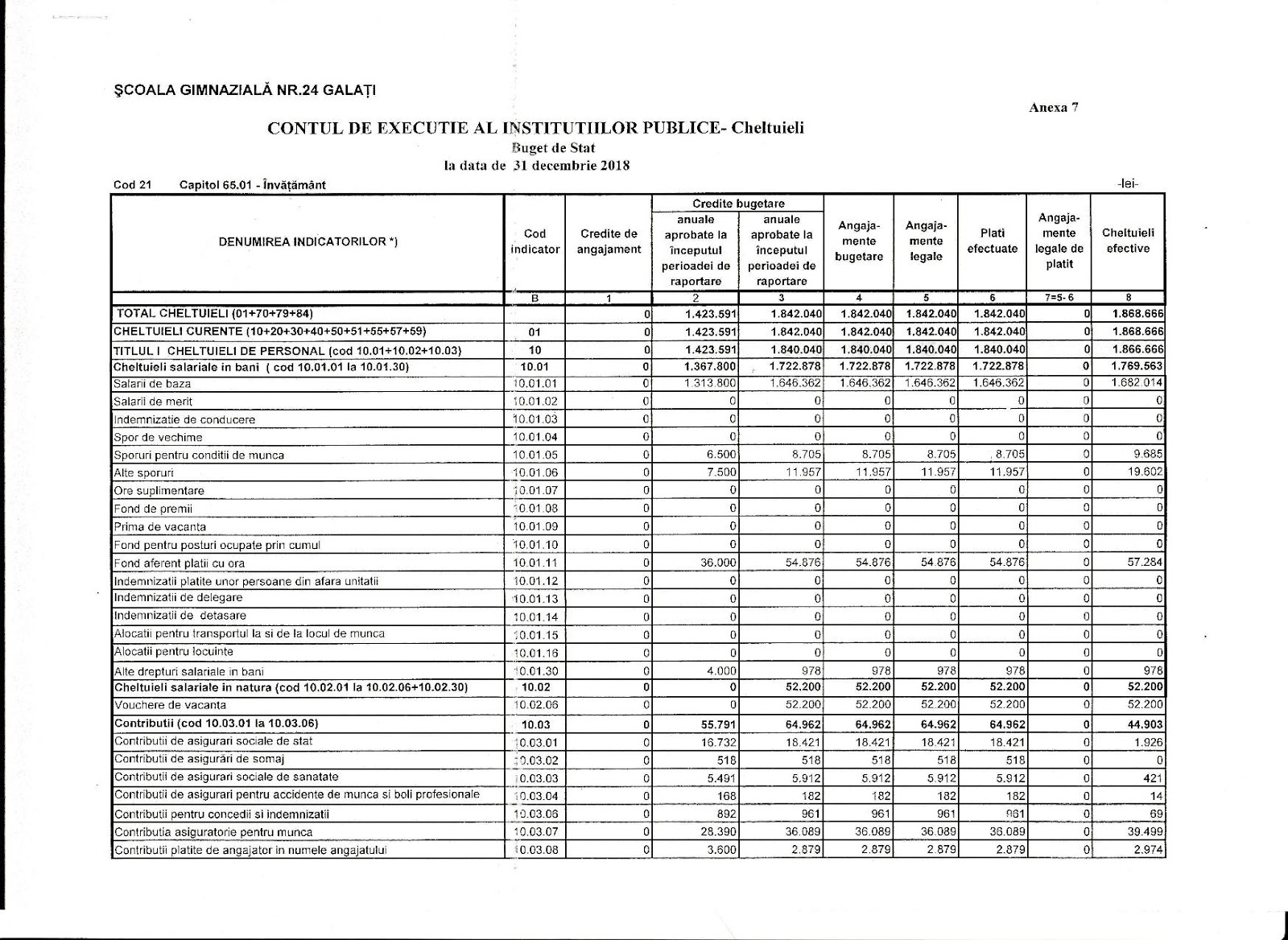 CONTUL DE EXECUȚIE AL INSTITUȚIILOR PUBLICE