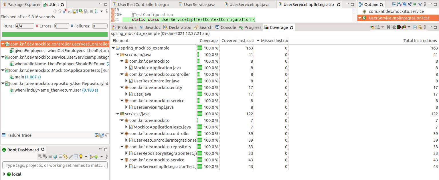 Spring Boot Mockito Simple Application With 100 Code Coverage