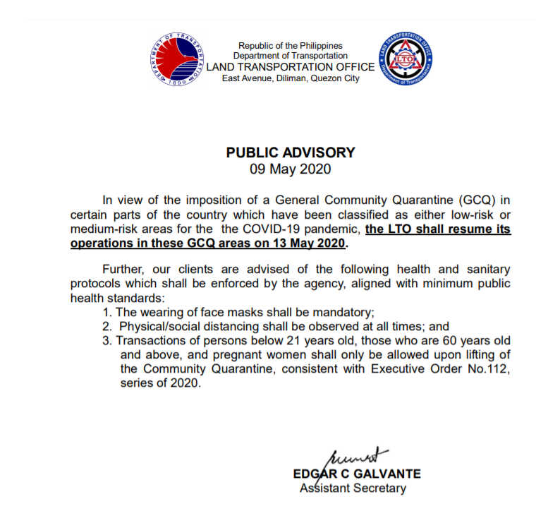 LTO to Re-Open on May 13 in GCQ Areas | CarGuide.PH | Philippine Car ...