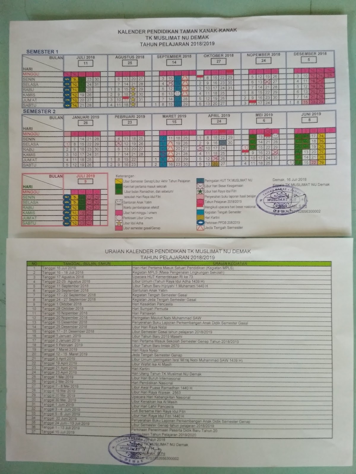 TK Muslimat NU Demak: Kalender Pendidikan TK Muslimat NU Demak Tahun ...
