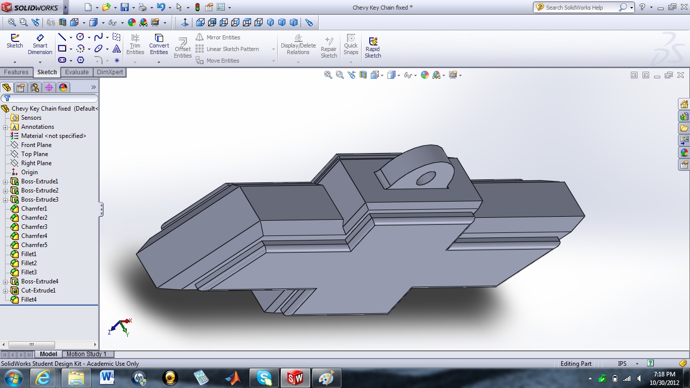 Chris Jerue's Professional Portfolio: SolidWorks Key Chain Design Project