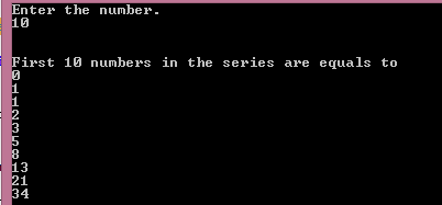 fibonacci series using for loop in c# program