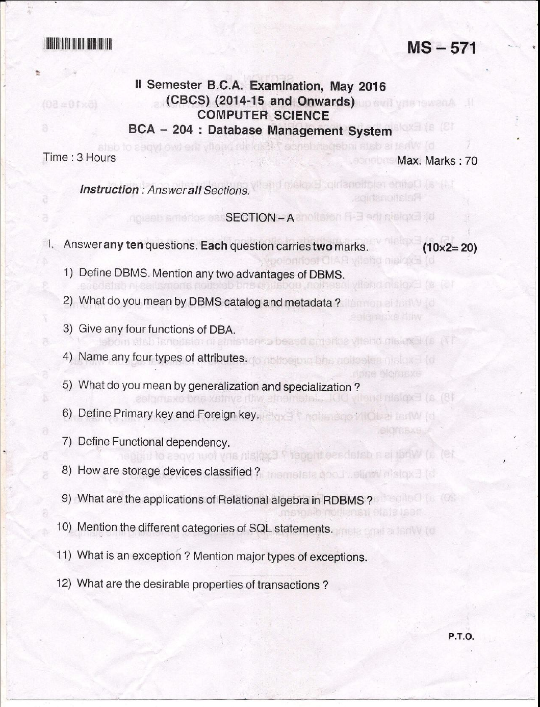 Bangalore University b.c.a. Computer Science bca - 204 : Database ...