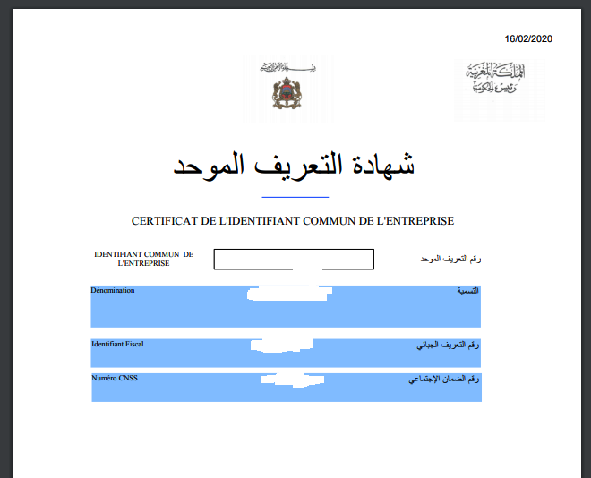 ICE Maroc identifiant commun d'entreprise
