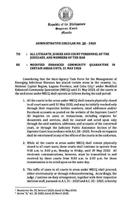 The Juris Journal: Administrative Circular No. 39-2020, Re: Modified ...