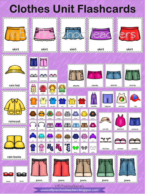 ESL/EFL Preschool Teachers: Clothes Theme Flashcards for Kindergarten
