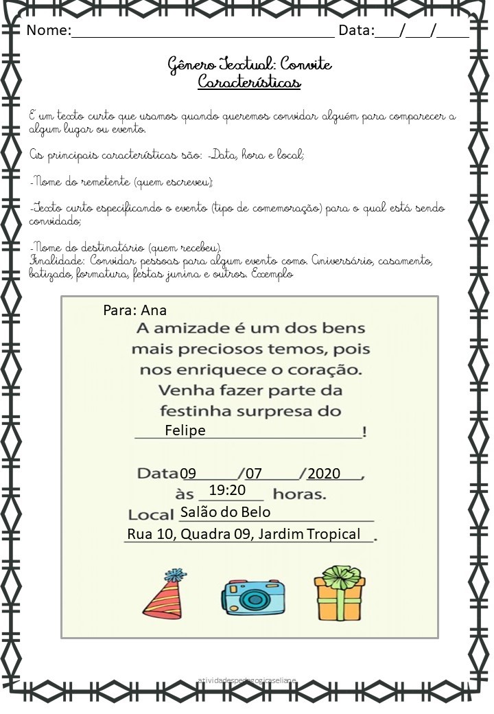 GÊNERO TEXTUAL- CONVITE- 2ºAno