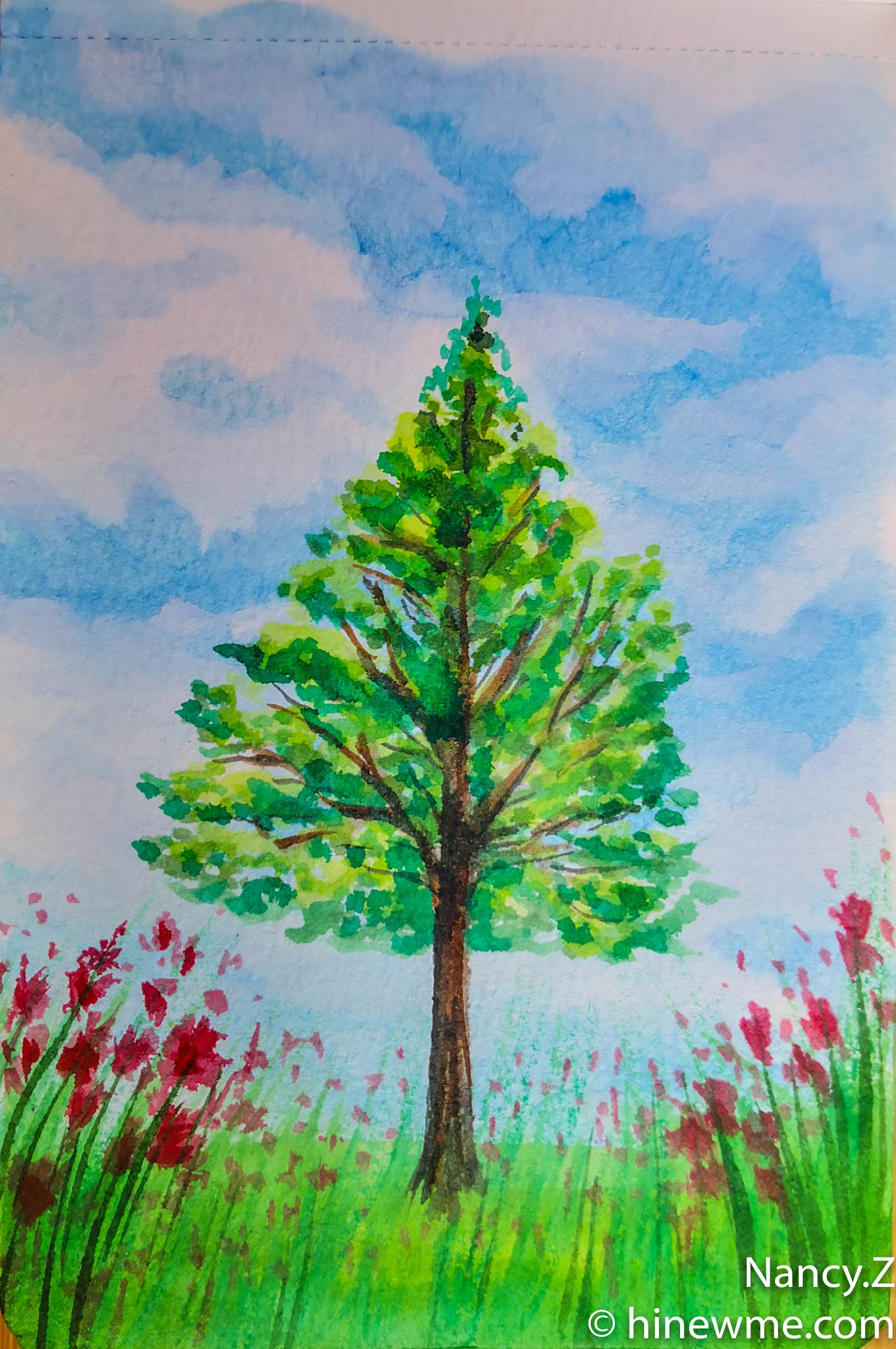 8 Methods and Ideas How to draw a tree and house tutorial, paint step ...