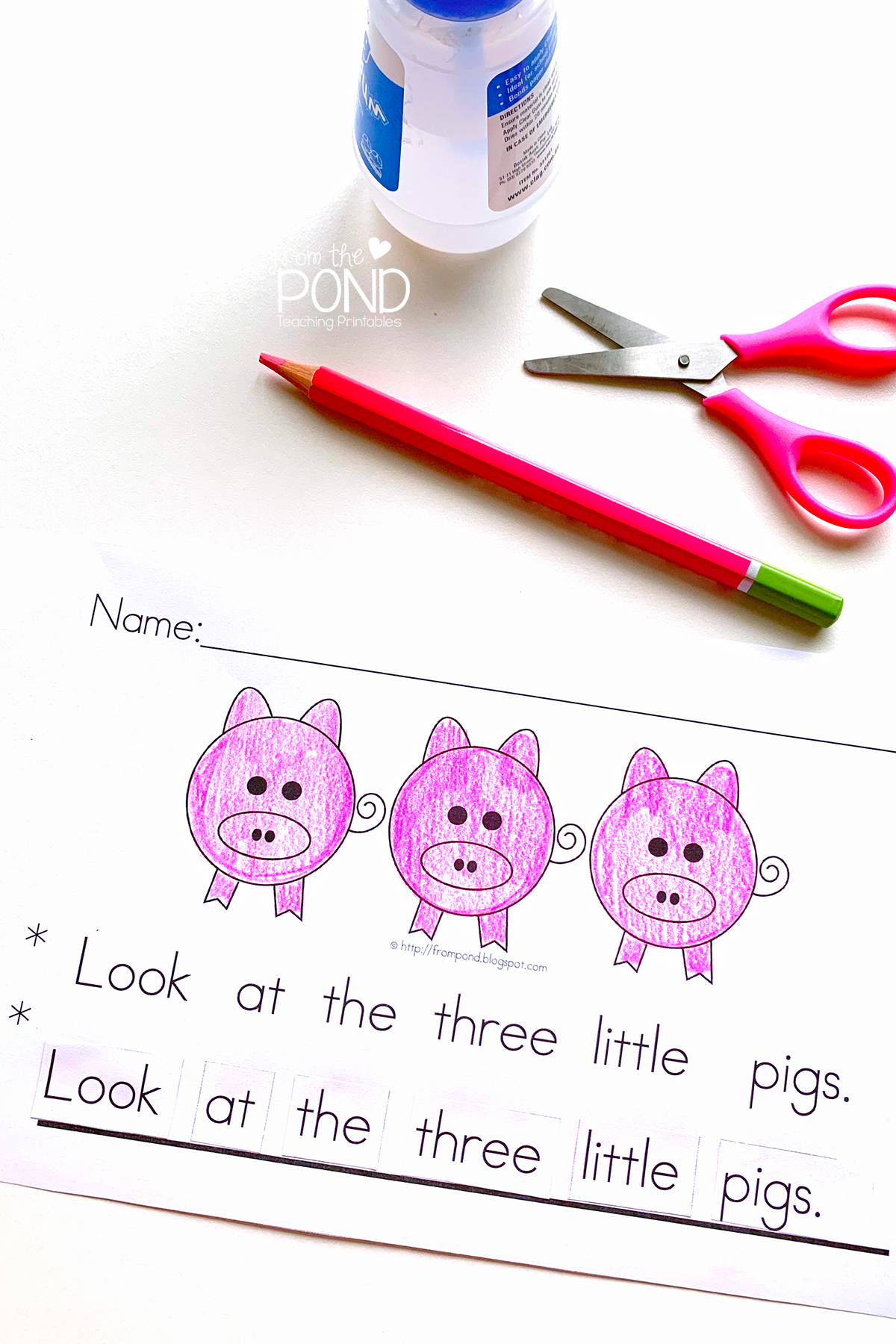 Three Little Pigs Cut and Paste FREEBIE | From the Pond