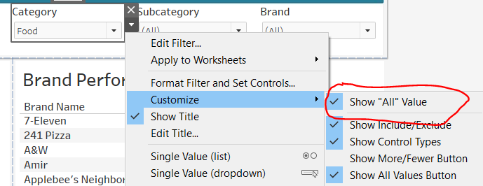 Create multiple dropdown list filters in a tableau dashboard to filter ...