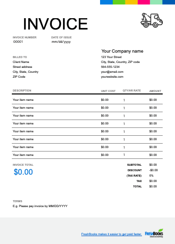 Towing Invoice Forms - Invoice Template
