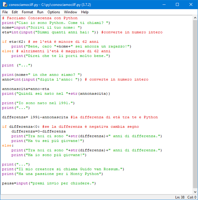 Appunti per il Gruppo Computer: IMPARIAMO A PROGRAMMARE IN PYTHON (2)